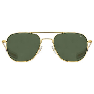 AO Original Pilot Sunglasses - Gold - Calobar Green AOLite Nylon Lenses - Bayonet Temple - Polarized - 55-20-140