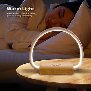 Sparkling Wonderful Bedside Table Lamp with Qi Wireless Charging & USB Port, Touch Control Desk Lamp with 3 Color Modes, Night Light Eye-Caring Reading Lamp for Bedroom, Dorm, Office