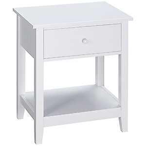 HOMCOM End Table, 2-Tier Side Table with Drawer and Storage Shelf, Modern Side Table for Living Room, White