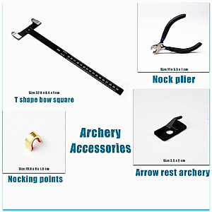 Archery Nocking Points Pliers Strings Knock Set T Shape Bow Square Ruler Nocking Buckle Pliers Recurve Bow Turning Kit Archery for Recurve Bow Takedown Bow(Black)
