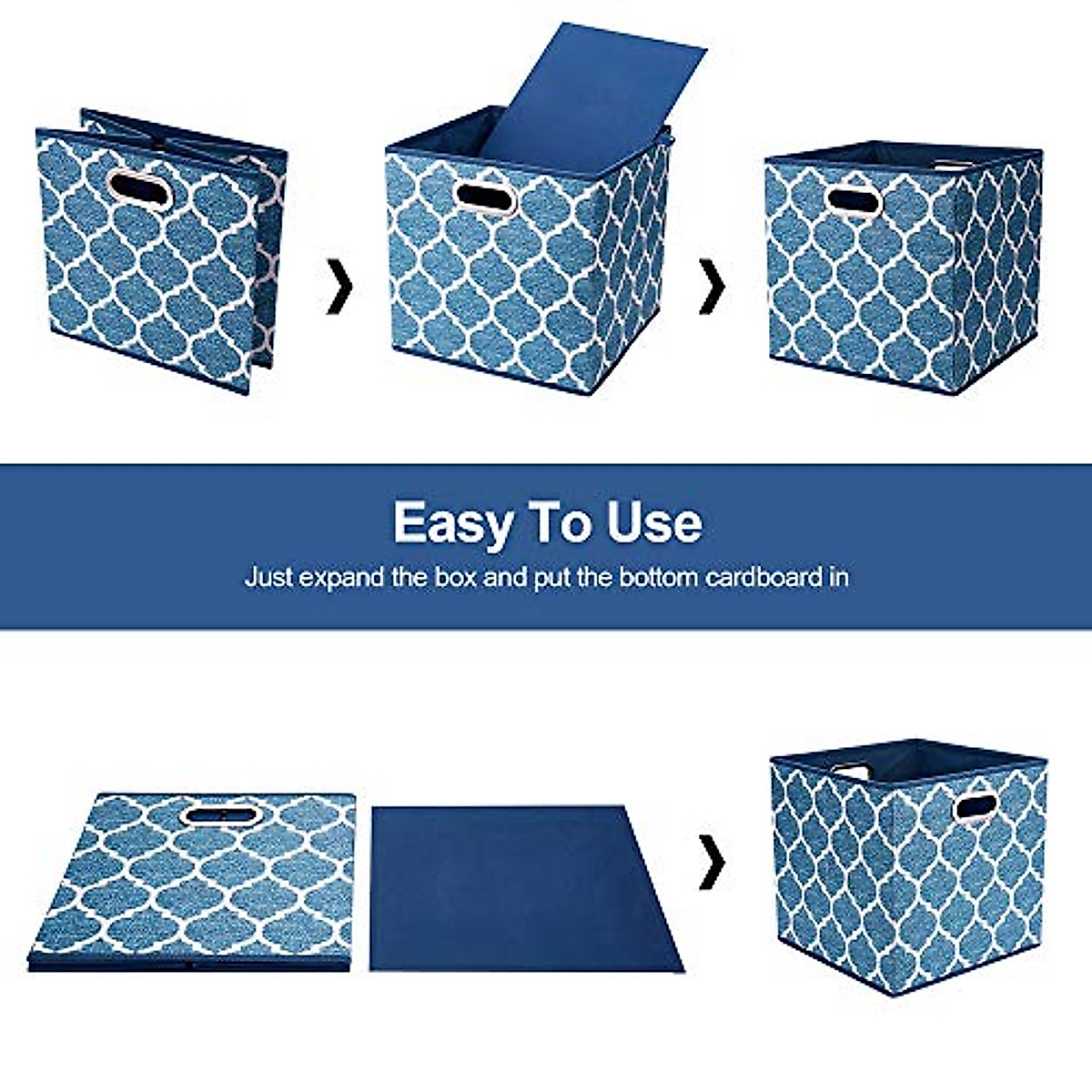 6 Cube Storage Bins Blue Navy 13x13x13 Inch Foldable Grid Lantern Print Fabric Storage Basketes for Home Organizers Storage Drawer,QY-SC02-6