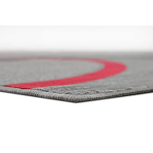 Allstar 5x7 Modern Accent Rug in Grey with Red Abstract Overlapping Curve Design (5' 2" x 7' 0")