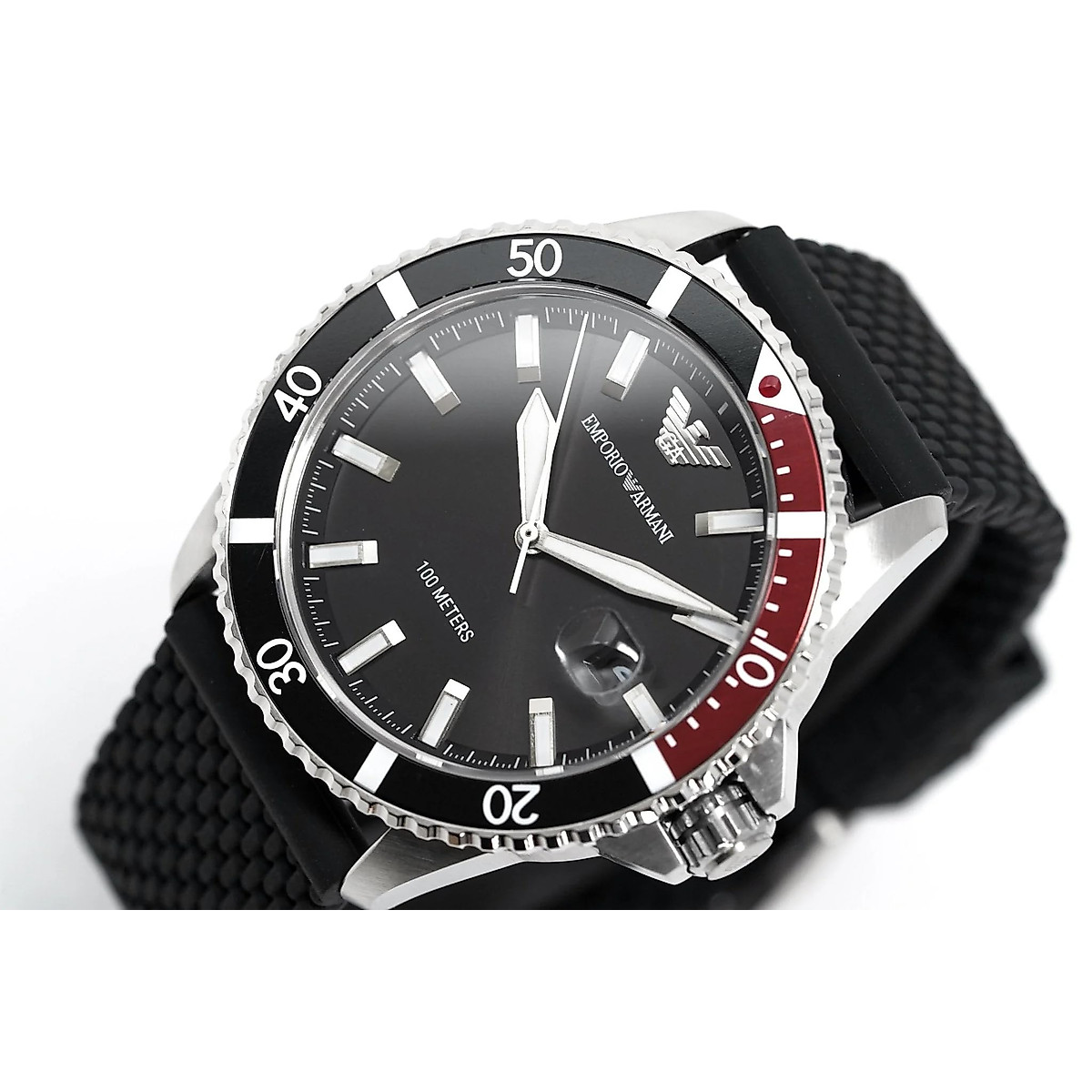 Emporio Armani Emporio Armani Three-Hand Date Black Mesh Silicone Watch (Model: AR11341)