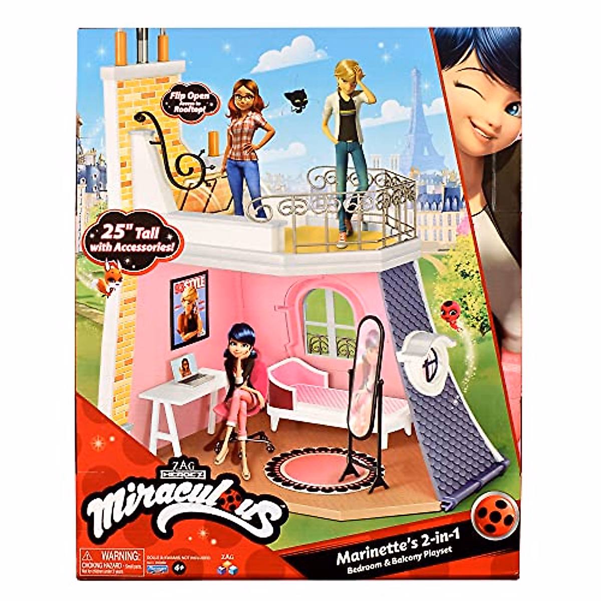 Miraculous Ladybug Marinette's 2-in-1 Bedroom and Rooftop Playset with Accessories by Playmates Toys