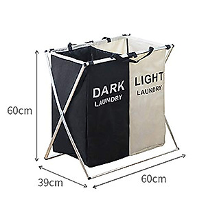 Laundry Hamper Basket Sorter Cart 2 Sections Laundry Bag with Aluminum Frame Waterproof Handles Heavy Duty Rolling Wheels for Dirty Clothes Toys Storage Baskets Bin for Bathroom Bedroom