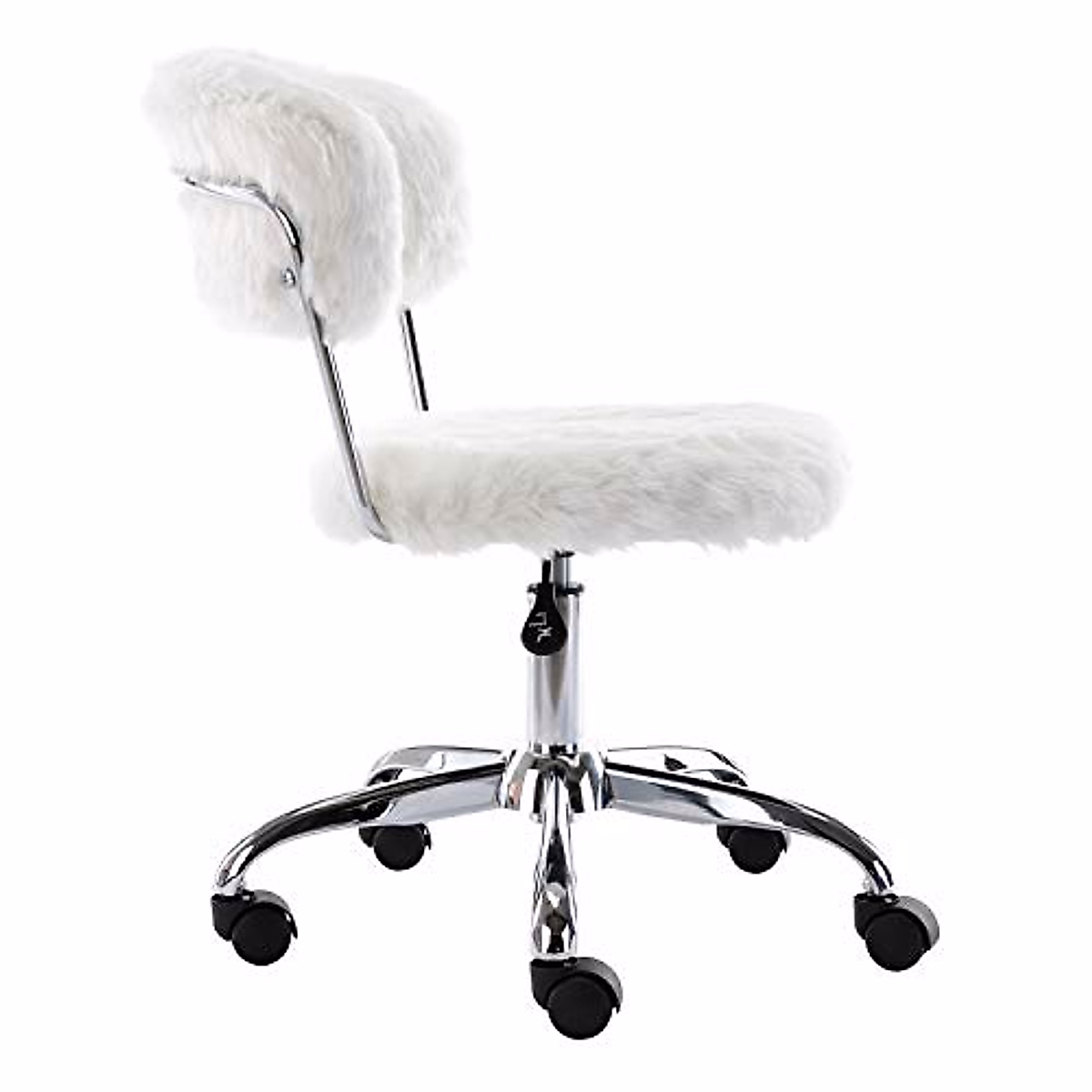 White Home Office Chair Cute Fluffy Vanity Chair with Back Task Upholstered Fur Armless Swivel Desk Chair for Study Room, Height Adjustable