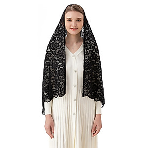 PAMOR Women Rectangular Chapel Veil Scarf Catholic Church Veils Mantilla Wrap Shawl Mass Head Covering (Black)