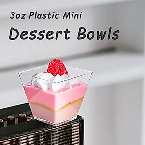 BEGA HOME Dessert Cups - 3oz 50 Cups - Great for Parfaits, Pudding, Yogurt, & Mini Treats - Small Clear Plastic Cups - Yogurt Parfait Cups