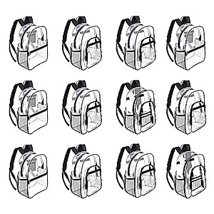 Winterlace 12 Pack 16" Clear Backpack Transparent Heavy Duty Water Resistant PVC for Sports, Stadiums, Festivals, Concerts (3 Assorted Styles)