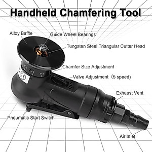 2 in 1 Pneumatic Chamfering Tool,Mini Handheld Air Chamfering Machine for Metal Wood Round Corner,45° Arc Corner Beveling Trimming (Black)