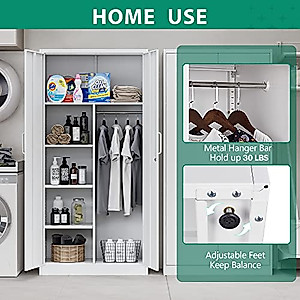 Letaya Metal Storage Cabinets Locker with Lock Door, 72'' Clothing Coat Steel Storage Freestanding Wardrobe for Office, Home, School, Employee,Gym,Fire Department (White)