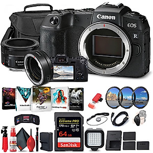 Canon EOS RP Mirrorless Digital Camera (Body Only) (3380C002) + Canon EF 50mm Lens + Mount Adapter EF-EOS R + 64GB Card + Case + Filter Kit + Corel Photo Software + 2 x LPE17 Battery + More (Renewed)