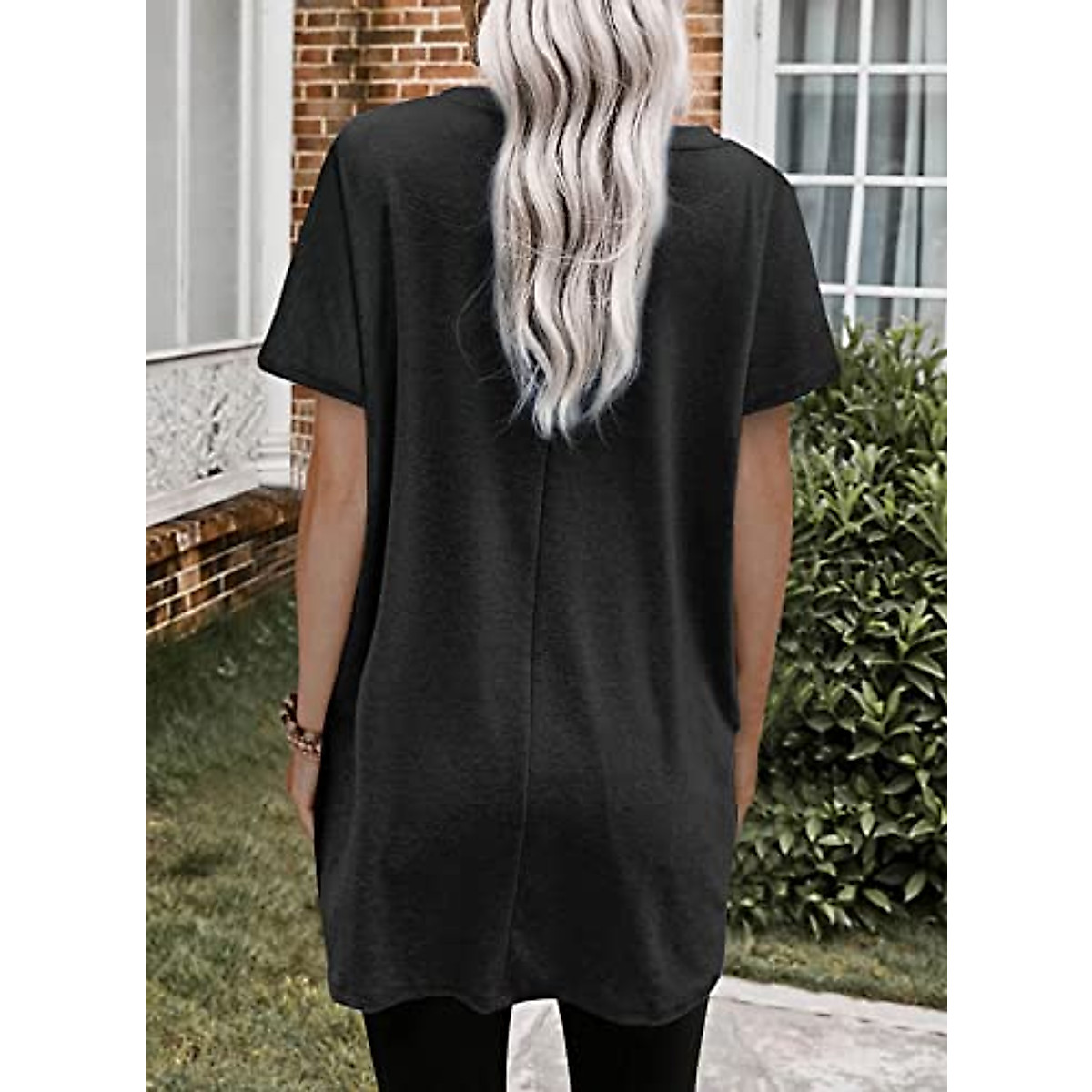 Dokotoo Women's Casual Crewneck T-Shirt - Loose Fit, Short Sleeve, Long Tunic Top with Pockets, Black (XL)