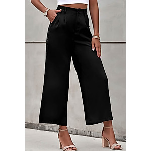PRETTYGARDEN Women's Casual Summer Work Pants High Waisted Palazzo Pant Flowy Wide Leg Trousers with Pockets (Black,Medium)