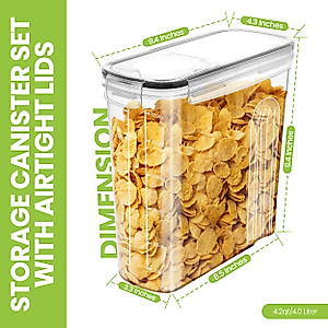 Utopia Kitchen Cereal Containers Storage - Liter Airtight Food Storage Containers & Cereal Dispenser For Pantry Organization And Storage (Clear, 4 Liter Pack of 2)