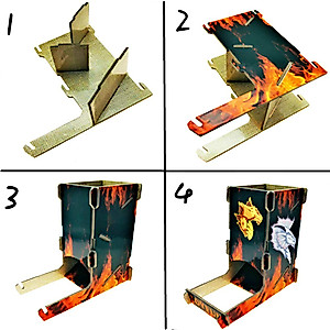 Dice Tower Kit Printed with Fire Design DND Dice Roller with Dragon Stickers for RPG, MTG and D&D Pathfinder Games…
