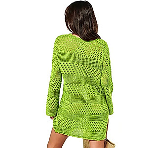 ANRABESS Women Swimsuit Crochet Swim Cover Up Summer Bathing Suit Swimwear Knit Pullover Beach Dress 958yingguanglv-L