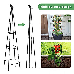 MQHUAYU 2 Pack Garden Obelisk Trellis for Climbing Plants Outdoors, 65 Inch Rustproof Plant Stand Climbing Support with Adjustable Heights for Indoor Potted Plants, Vines, Flowers Stands, Vegetables