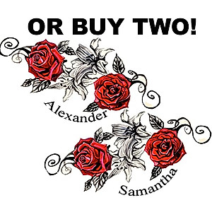 Custom fake tattoo rose | Temporary removable customized flower tattoos personalized floral design | Add text to temp tatoo. Last 2-5 days & go on with water. Removeable party supplies sticker decals