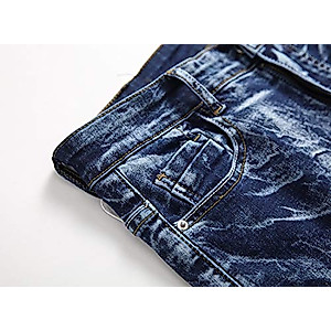 YTD Mens Distressed Ripped Biker Slim Jeans Stretched Moto Denim Pants 30 Blue 910