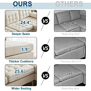 VINGLI 110" Modern U Shaped Sectional Sofa Couch with 51" D Double Chaise for Living Room, Large Tufted Button Couch Sets with 5.9" Thickness Seating Padding for Small Spaces (Beige,Tufted Button)