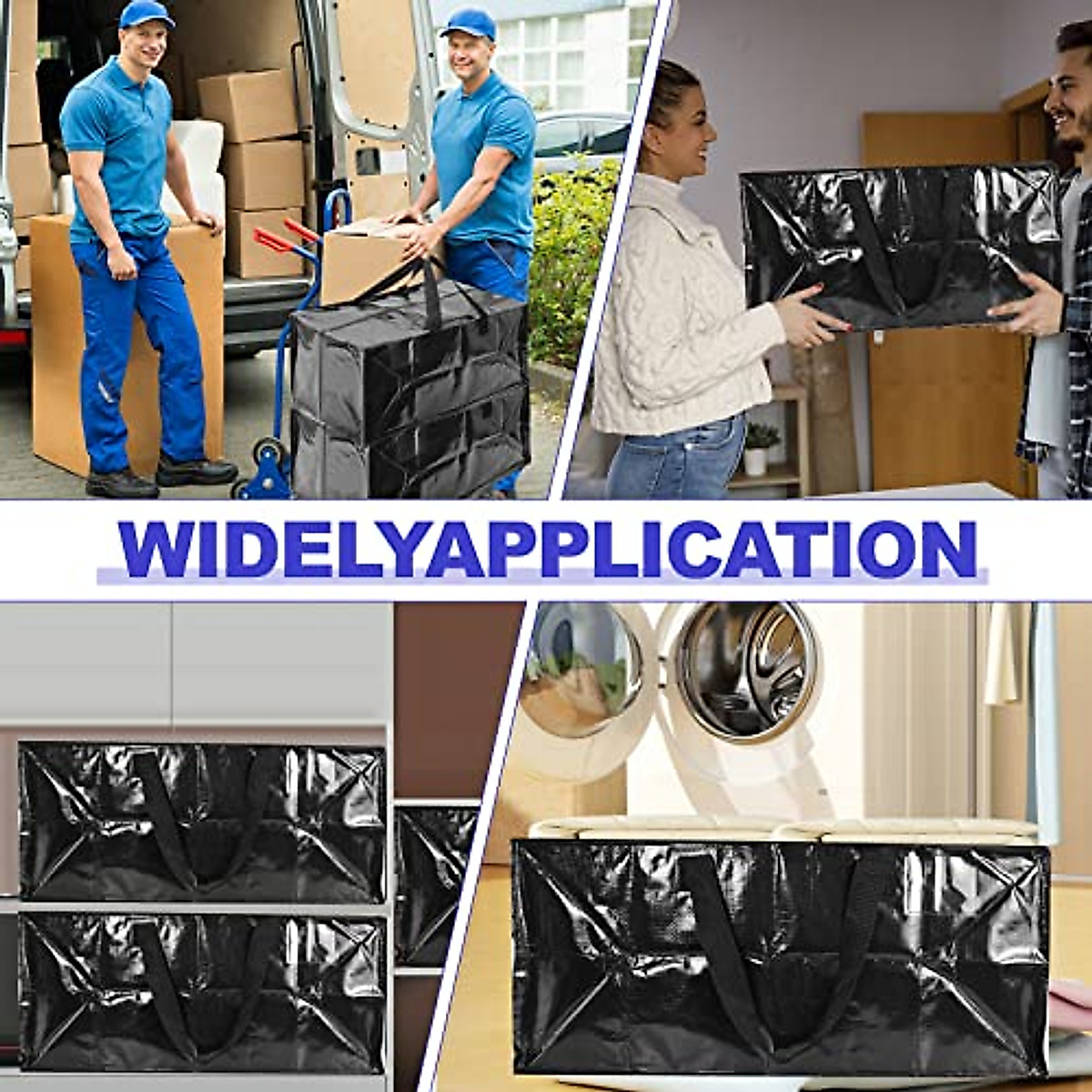 8 Pack Extra Large Moving Bags,Heavy Duty Moving Storage Bags,Foldable Storage Totes for Space Saving,Packing Supplies for Moving Storing,with Sturdy Backpack Straps Handles & Zippers,Reusable (Black)