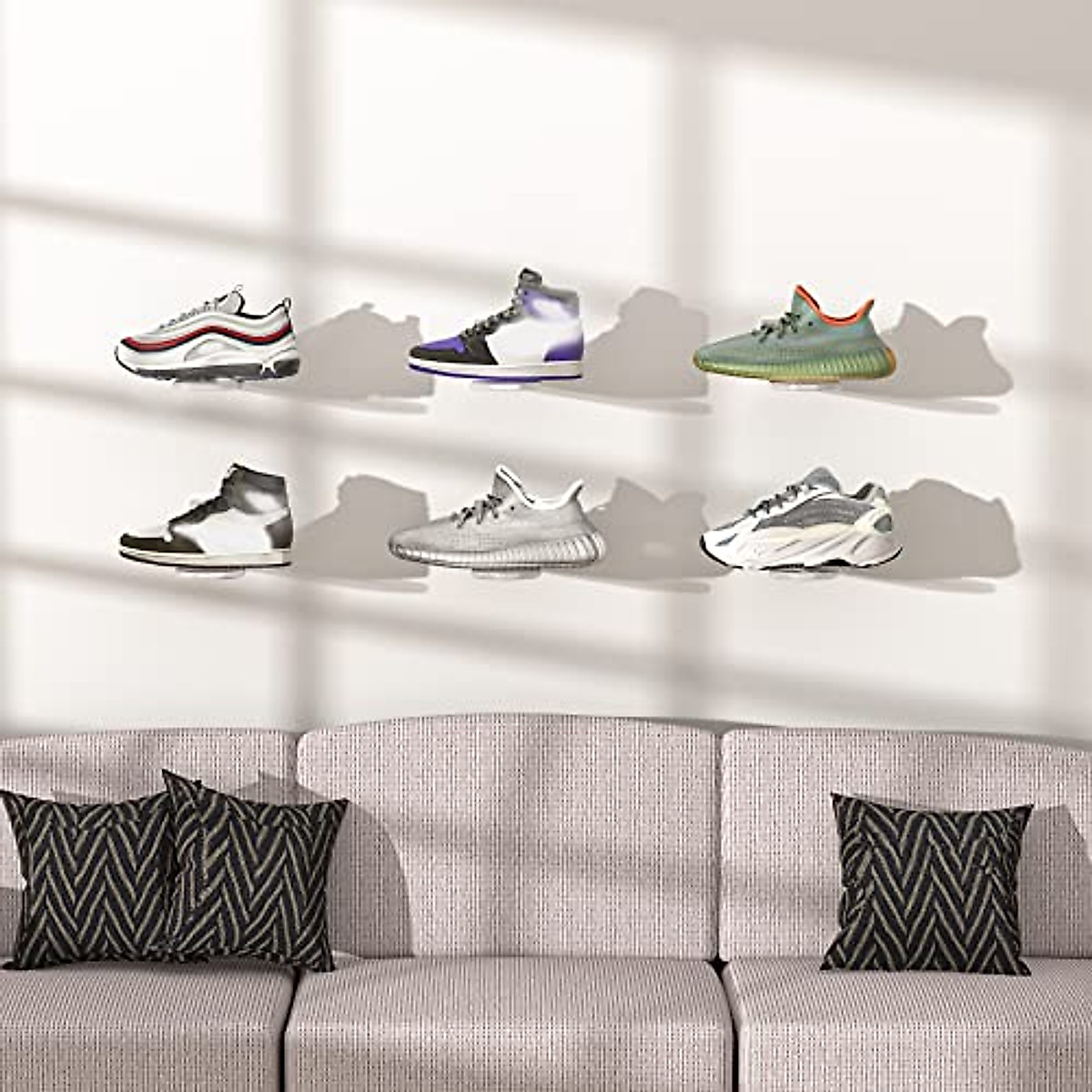 PMMAZX Floating Shoe Display Set of 6 for Wall Mount, Acrylic Shoe Shelf for Wall is Used for Shoe Display or Shoe Box, Suitable for Shoe Wall Shelf in Living Room, Bedroom, Shop (Transparent, Round)