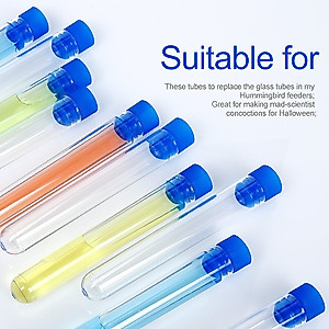 Teenitor 50 Pack Clear Plastic Test Tubes with Blue Caps, 13×78mm, Great for Halloween Party