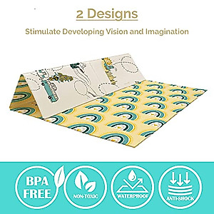 JumpOff Jo - Large Waterproof Foam Padded Play Mat for Infants, Babies, Toddlers, Play Pens & Tummy Time, Foldable Activity Mat, 70 in. x 59 in. - Road Trip