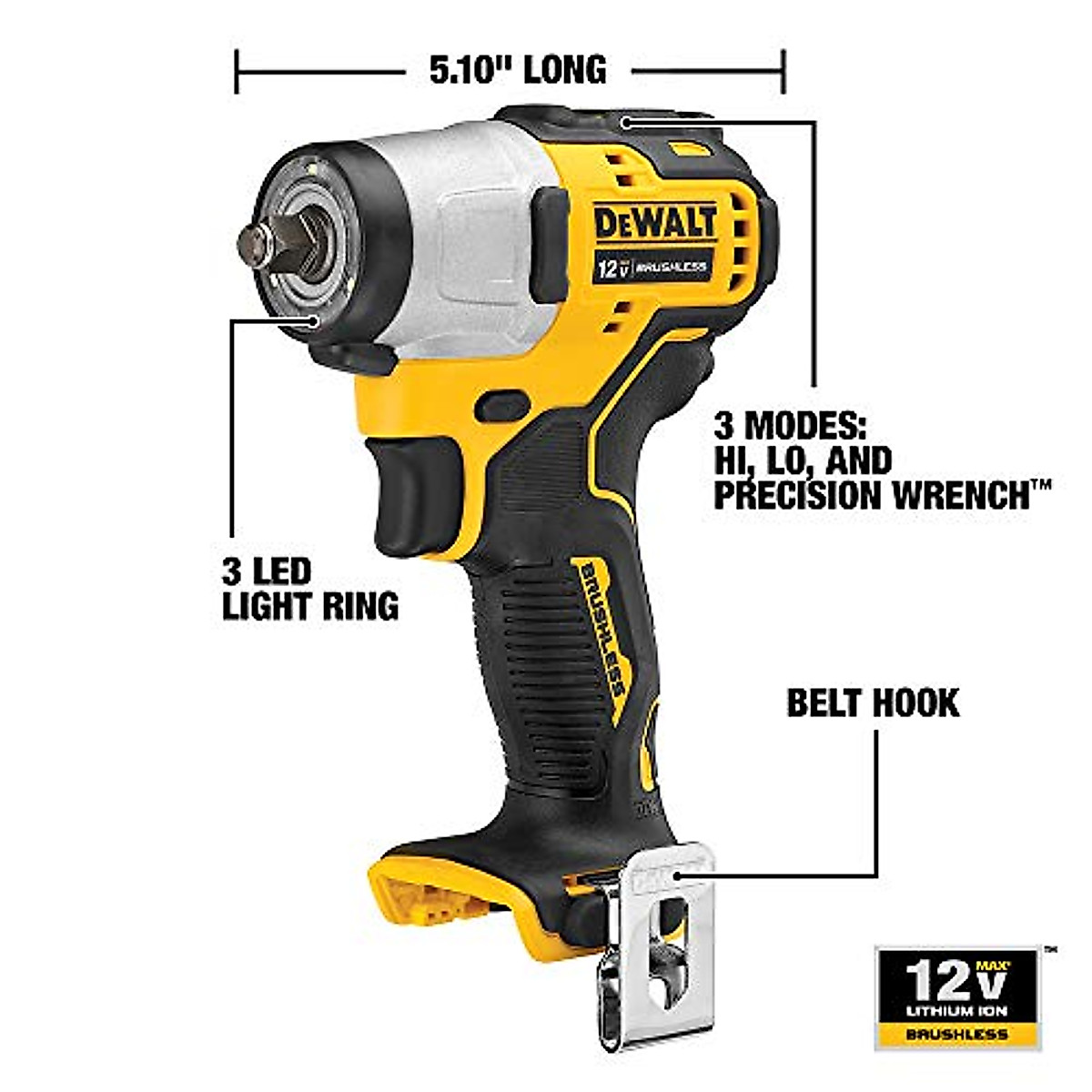 DEWALT 12V MAX* Impact Wrench, Cordless, 3/8-Inch, Tool Only (DCF902B)