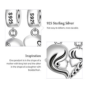 GNOCE [2 Pack Mother and Daughter Charms for Bracelet/Necklace 925 Sterling Silver Mom Love Heart Dangle Charms for Women Mom Mother's Day Gift