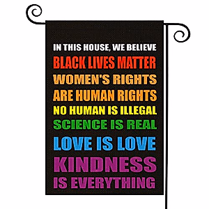 OUXIOAZ Equality Flag BLM Flag for in This House We Believe Yard Sign, Pride Flag Small Science is Real Black Lives Matter Vertical Double Sided 12.5"X18" Burlap Patio Outdoor Decoration