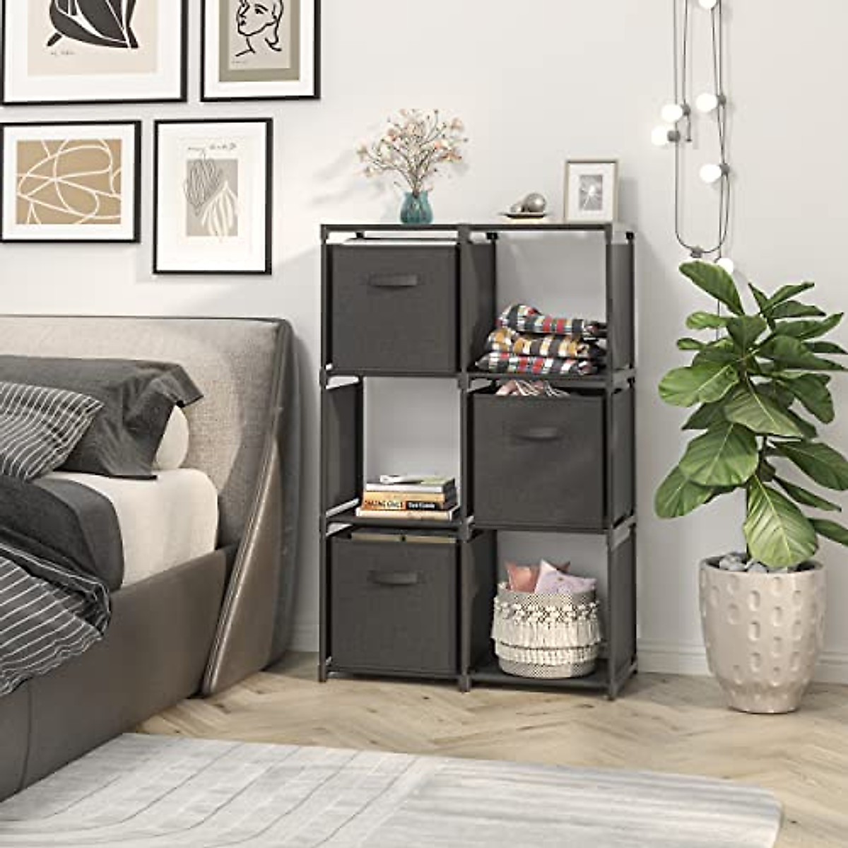 6-Cube Storage Organizer, Closet Organizers and Storage, Cube Storage Shelf with 3 Extra Drawers, Strong Load-Bearing Capacity, Portable Shelves for Bedroom, Living Room, Home, Office Black