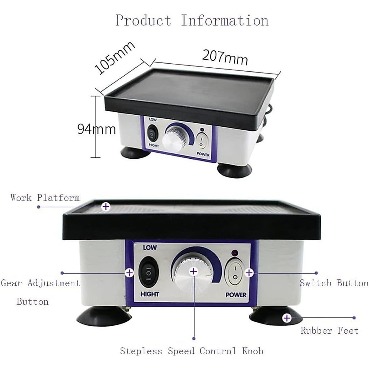 VIBURISH Lab Small Square Quartet Vibrator - Plaster Oscillator Gypsum Mixing Machine with High/Low Control Function