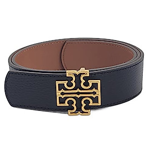 Tory Burch 141742 Britten Logo Black/Classic Tan With Gold Hardware 1.5 Inch Width Reversible Women's Belt (XL)