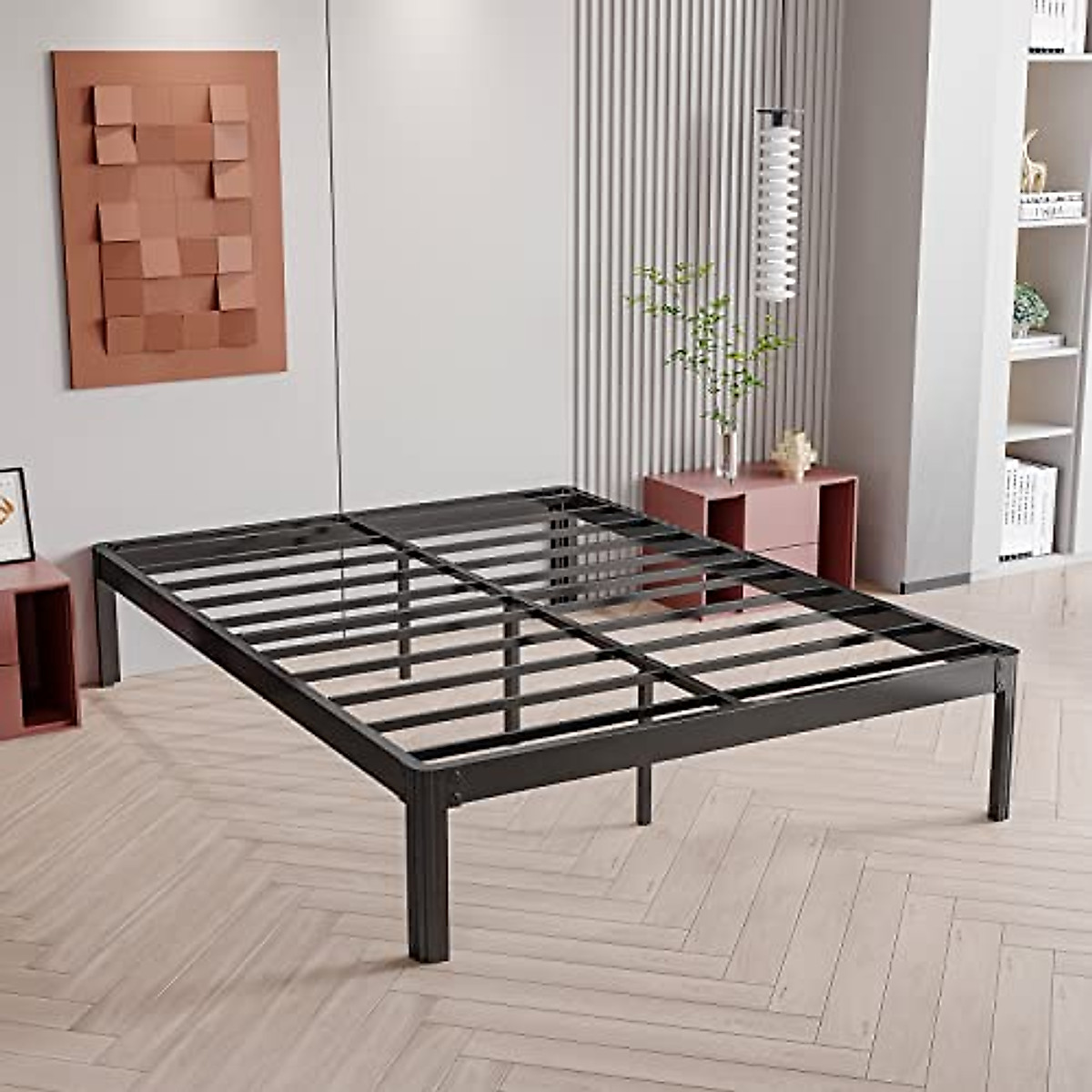 COMASACH California-King Bed-Frame with Round Corner and Cylinder Shaped Leg, 3500 lbs Non Slip Metal Platform Bed Frames No Box Spring Needed, 14 inch Noise Free Mattress-Foundation, Black