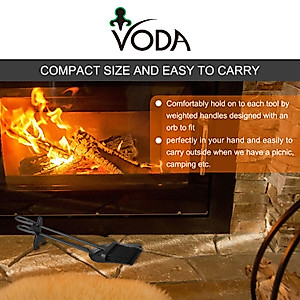 VODA Black Hearth Tidy Set Fireplace Tool Set Coal Shovel Hearth Brush Set Metal Brush Pan Set