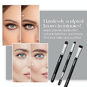 Eyebrow Brush - Duo Eye Brow Spoolie - Angled Eyeshadow Eyeliner - Precision Flat Definer - Small Shader - 3 Piece Makeup Brush Set - Cruelty Free Synthetic Bristles