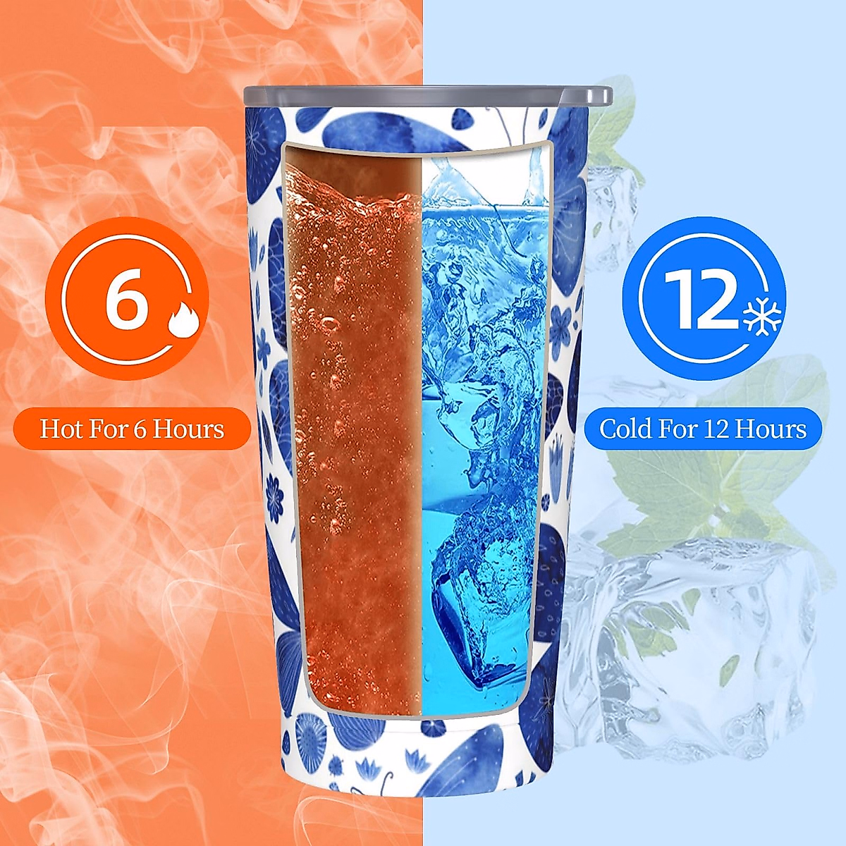 EVANEM 20 Oz Stainless Steel Tumbler With Straw Cleaner Blue Butterflies Printed Insulated Cup Travel Coffee Mug Vacuum Insulated Tumblers For Home Office