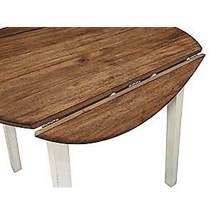 OSP Home Furnishings Murphy 3-Piece Drop-Leaf 42 Inch Round Dining Table and Chairs Set, Tobacco Top and Cream Base