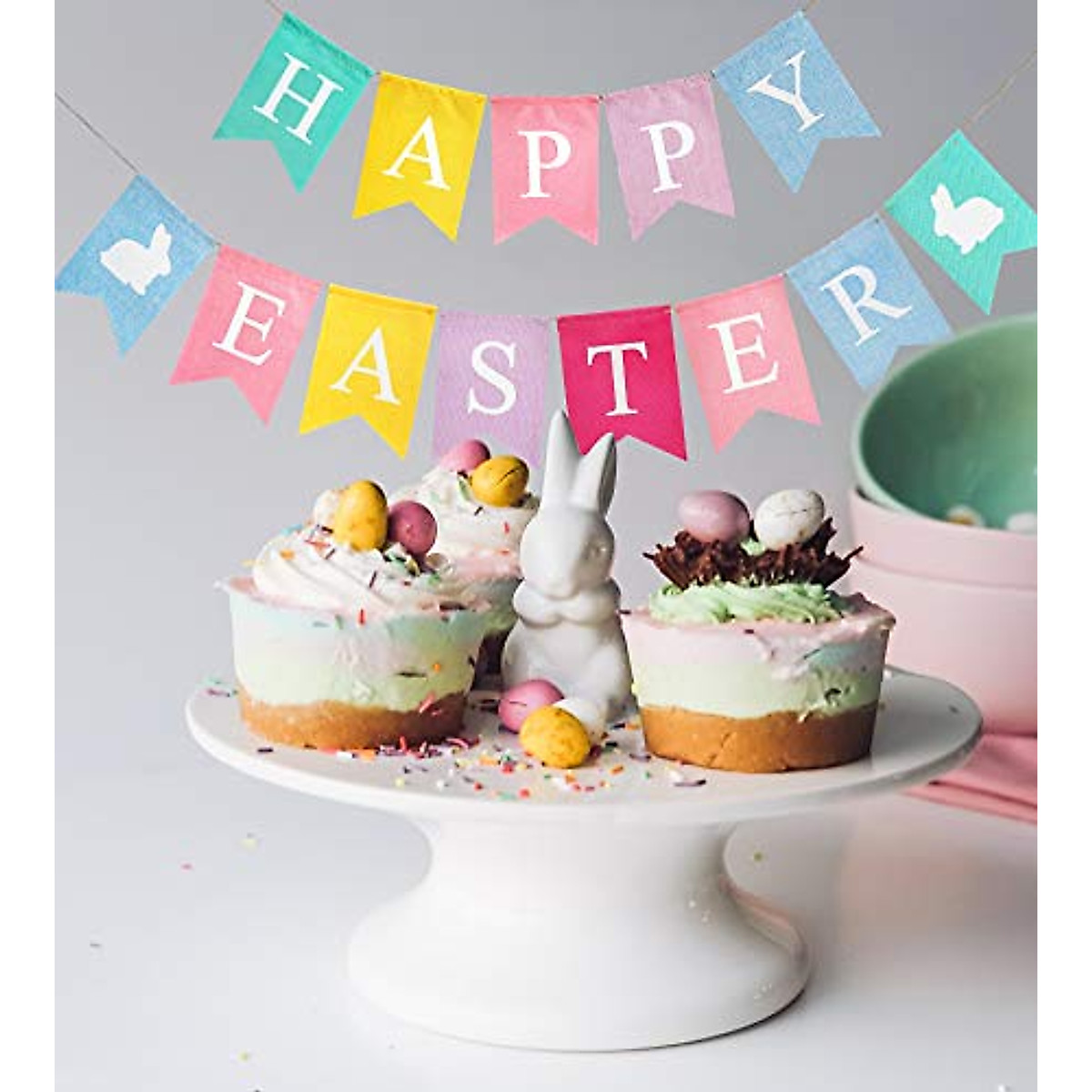 Easter Banner, Burlap Happy Easter Egg Garland, Mantle Decorations for Fireplace, Easter Bunny Hanging Bunting Garland for Easter Decorations Home Party Decor Favors Photo Props