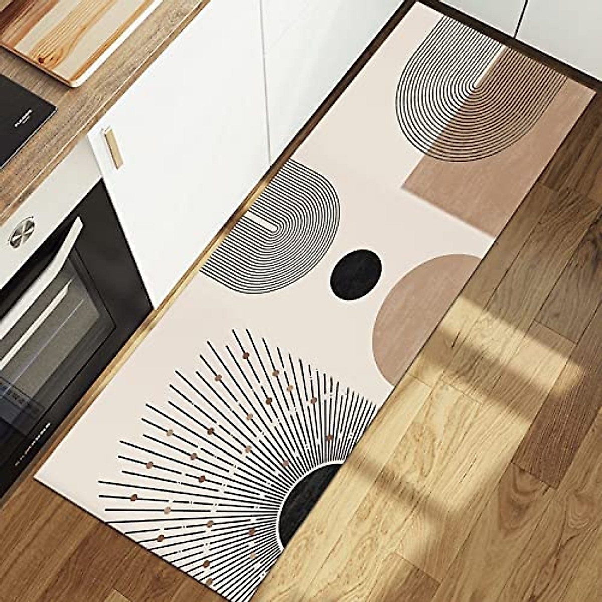 GUBIYU Boho Bedroom Area Rugs Modern Abstract Runner Rugs for Living Room Non Slip Bathroom Floor Carpet Decoratvie Nursery Room Decor Beige Brown Black Rugs for Bedroom Aesthetic 23.6"x59"