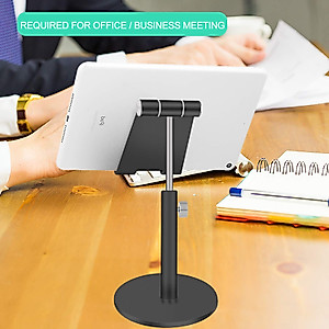 SKEJER Cell Phone Stand for Desk Adjustable Height Tablet iPhone Holder, Telescopic iPad Stand, Aluminum Alloy, Compatible with 4"-13" Smartphone Kindle Tablet Pad Phone- Black