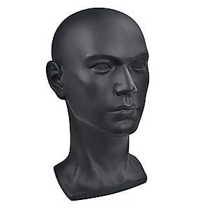 MIAOMANZI PVC Mannequin Head Black Male Manikin Dummy Stand Model Display Hat Scarf Wigs Hair Glasses Hat Beauty Styling Tool (Matte black)