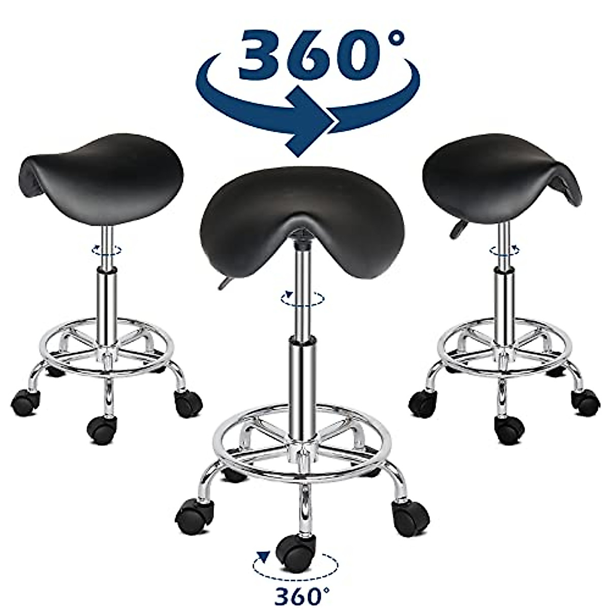 Teeker Rolling Saddle Stool PU Leather Swivel Adjustable Rolling Stool for Medical Massage Salon Kitchen Spa Drafting,Adjustable Stool with Wheels w/Adjustable Height:(20-25.6)",Weight Capacity:260lb
