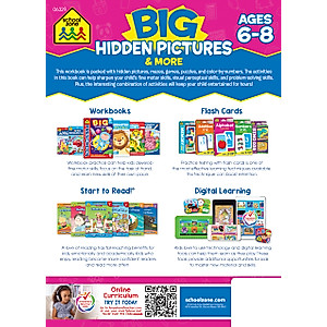 School Zone - Big Hidden Pictures & More Workbook - 320 Pages, Ages 6 to 8, 1st Grade, 2nd Grade, Search & Find, Picture Puzzles, Hidden Objects, Mazes, and More (School Zone Big Workbook Series)