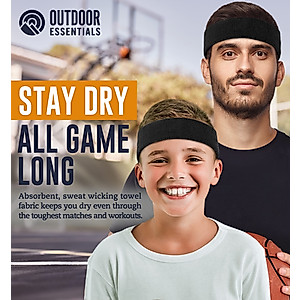 OutdoorEssentials Sweat Bands Headbands Men - Sweatbands for Women - Sports Headband - Sweat Absorbing Headband - Black, One Size - Hiking