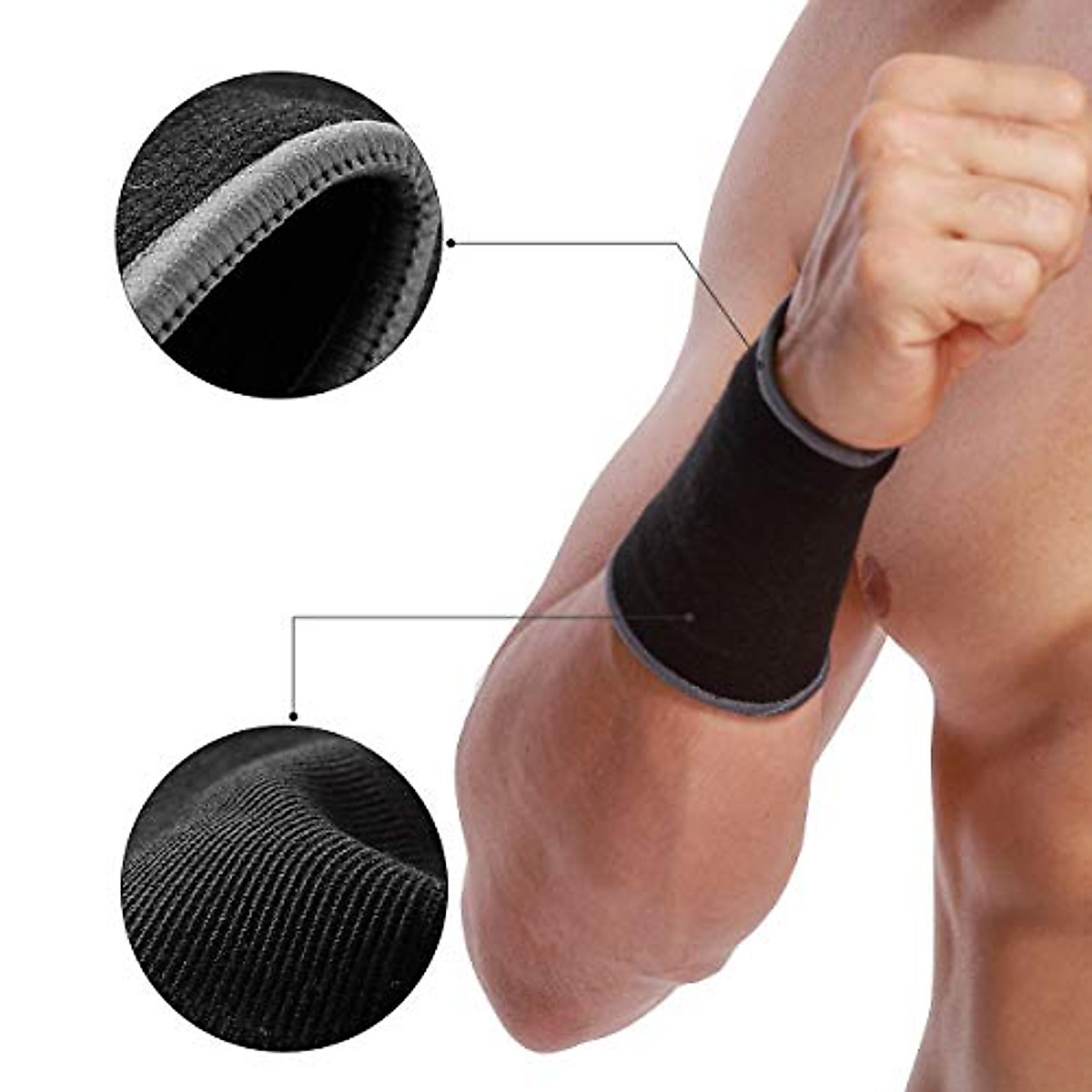 NeoTech Care Wrist Band Support Sleeve - Elastic & Breathable Knitted Fabric Compression Brace - for Tennis, Gym, Sport, Tendonitis - Black Color (Size L, 1 Unit)