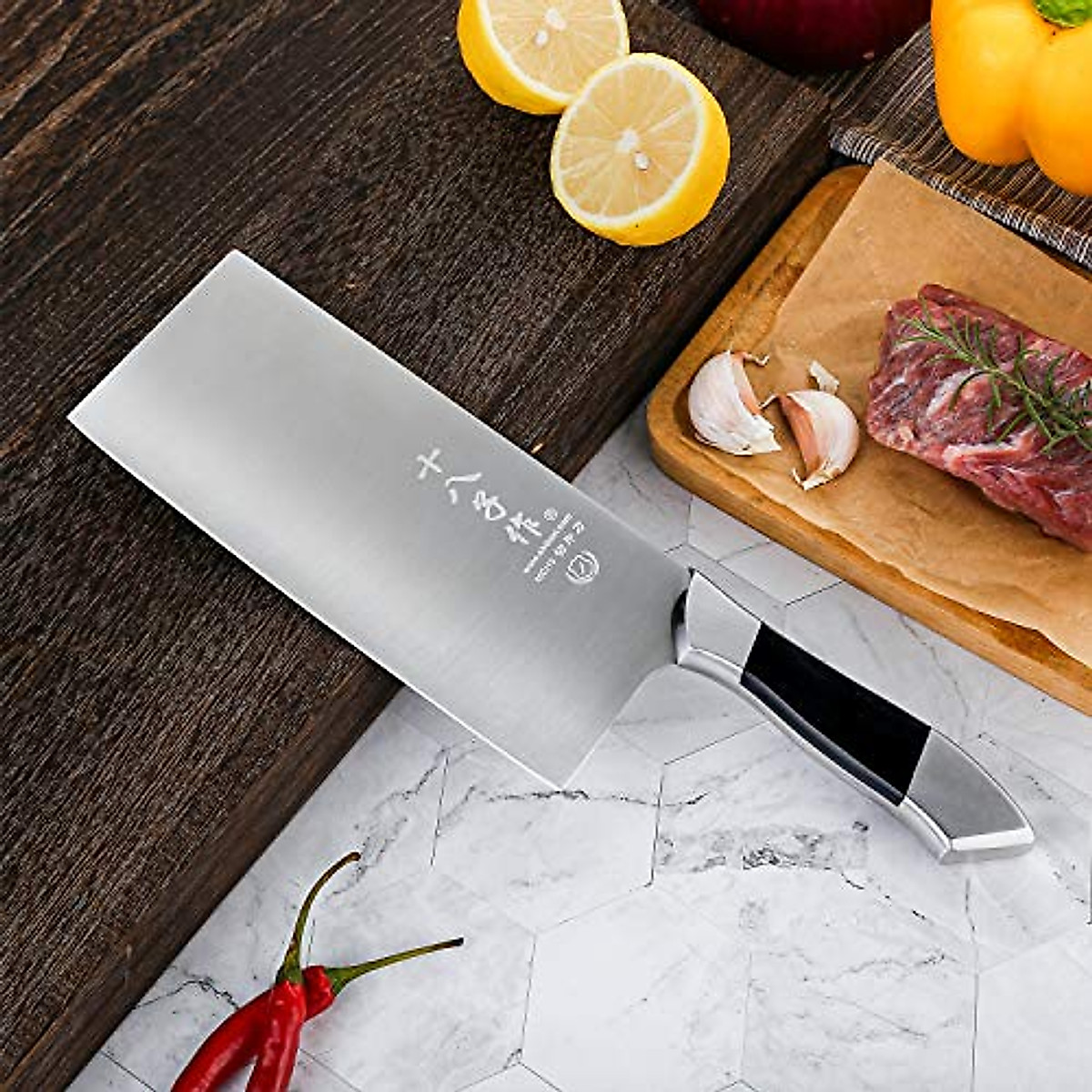 SHI BA ZI ZUO Slicing Knife Meat Knife Cleaver 7 Inches Cutting Veggie with Sturdy Handle