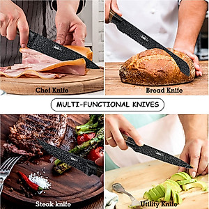Knife Set,12-Piece Kitchen Knife Set, High Carbon Stainless Steel Knife Sets with Wooden Block, include 6 Steak Knives, Black